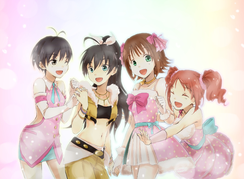 Safebooru - 4girls black hair blue eyes brown hair ganaha hibiki gloves green eyes idolmaster ...