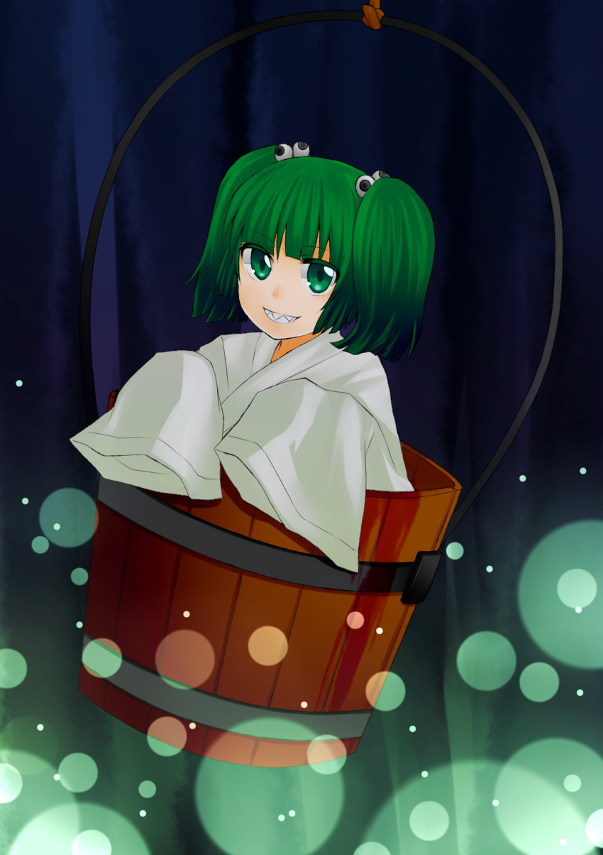 Safebooru - bucket eyes green eyes green hair hair bobbles hair ...