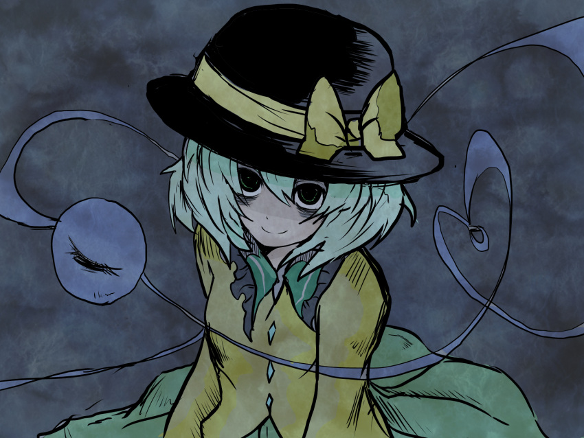 Safebooru - bow closed eyes eyes closed green eyes green hair hat hat ...