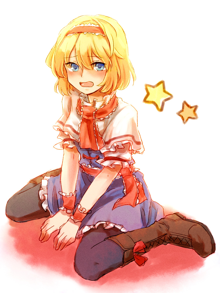 Safebooru - alice margatroid black legwear blonde hair blue eyes blush boots capelet furorida ...