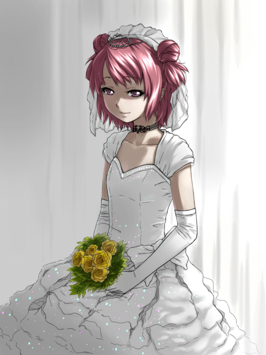 Safebooru Akaza Akari Bouquet Bridal Veil Choker Double Bun Drawfag 4671