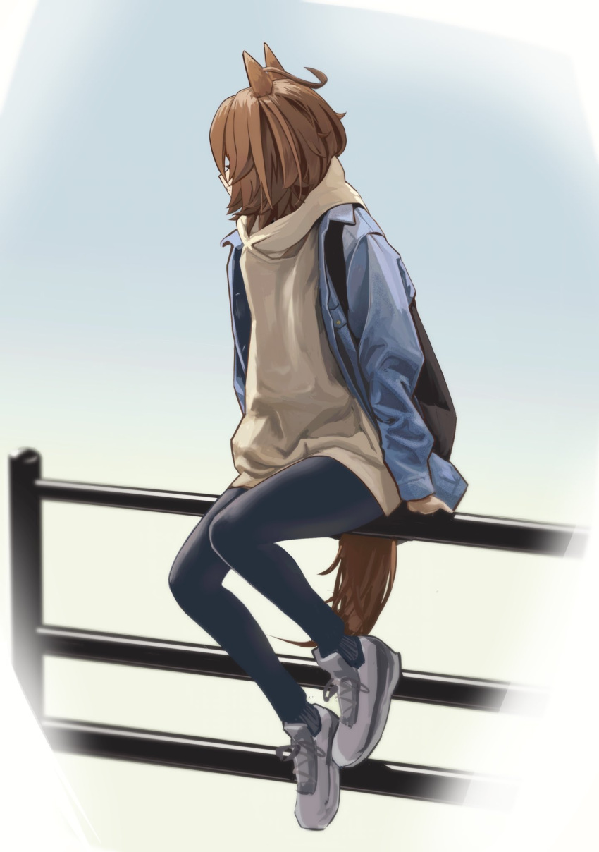 Safebooru - 1girl agnes tachyon (umamusume) ahoge animal ears black leggings blue jacket brown ...