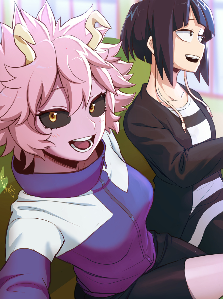 Safebooru - 2girls absurdres ashido mina bike shorts black eyes black ...