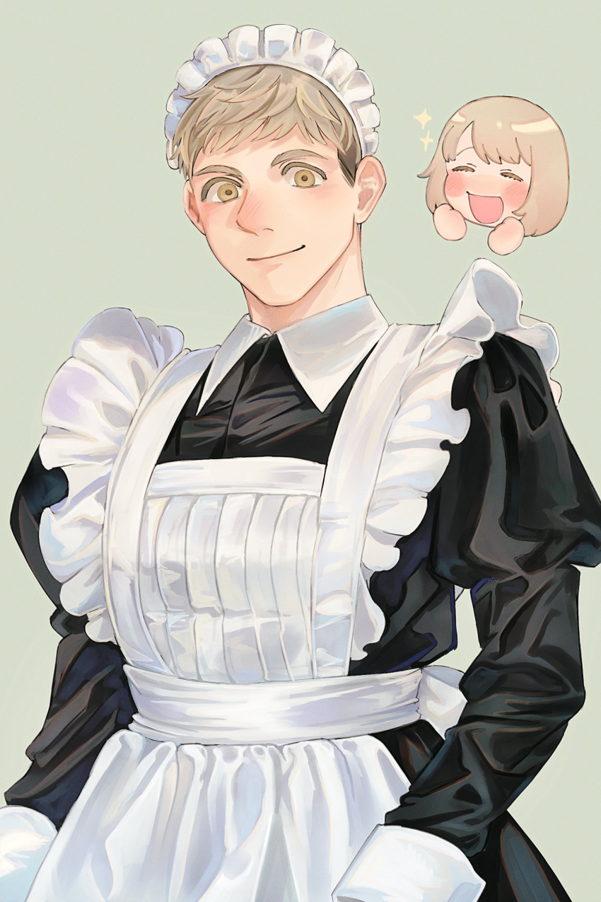Safebooru - 1boy 1girl absurdres alt text alternate costume apron black dress blonde hair blush ...