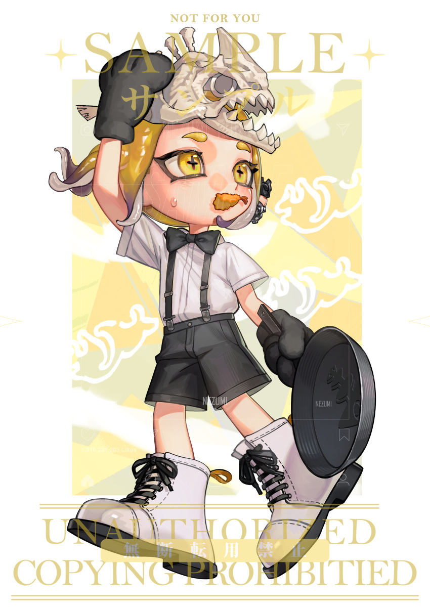 Safebooru - 1girl absurdres animal hands black bow black bowtie black gloves black shorts blonde ...