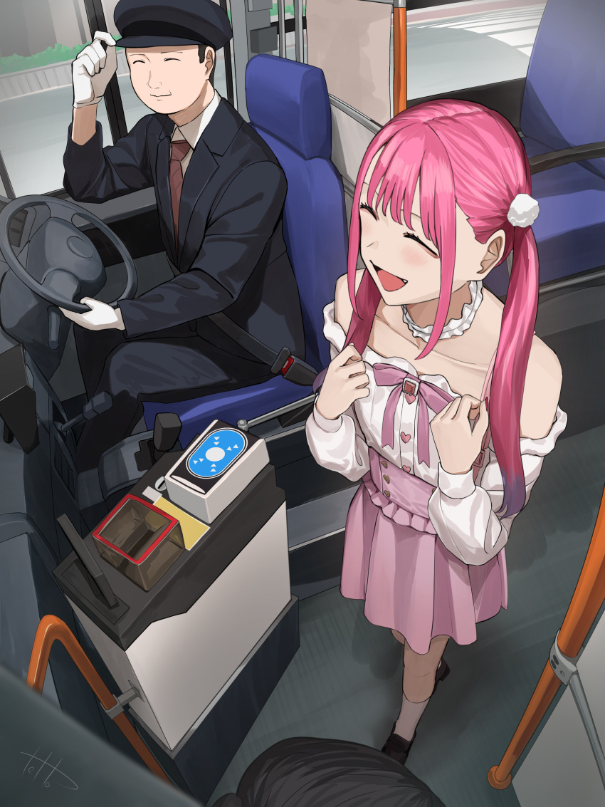Safebooru - 1boy 1girl ^ ^ absurdres black jacket blush bus interior closed eyes colored tips ...