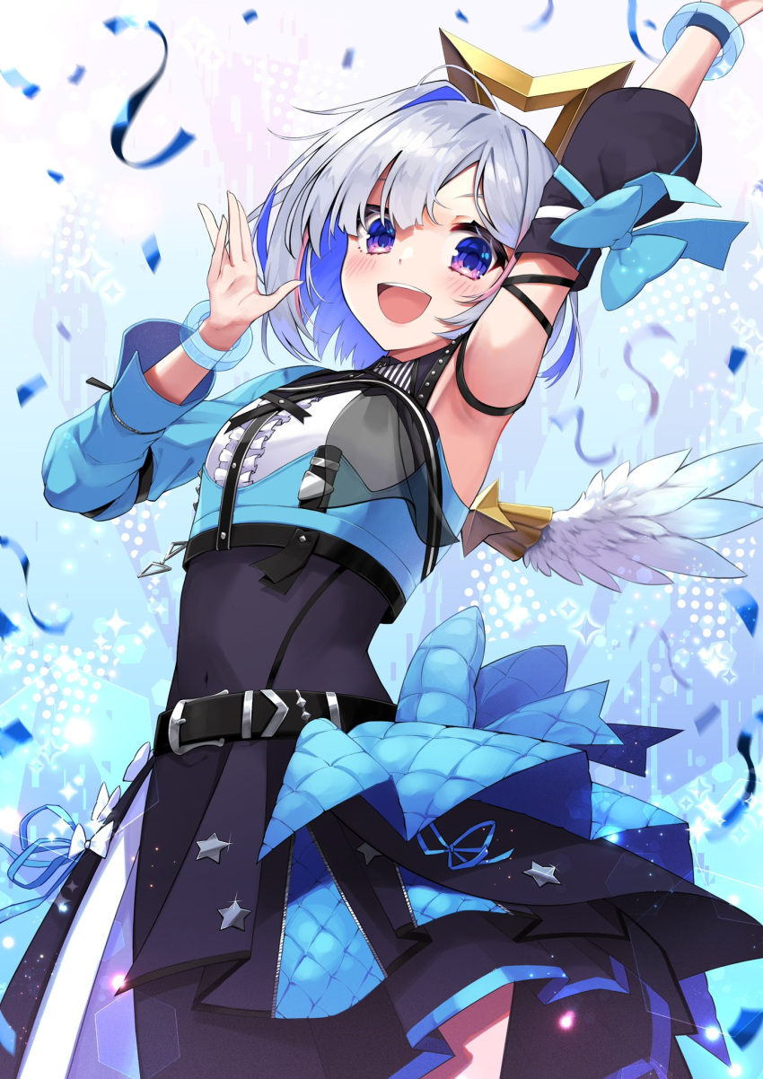 Safebooru - 1girl :d amane kanata angel angel wings armpits belt blue hair bodystocking colored ...