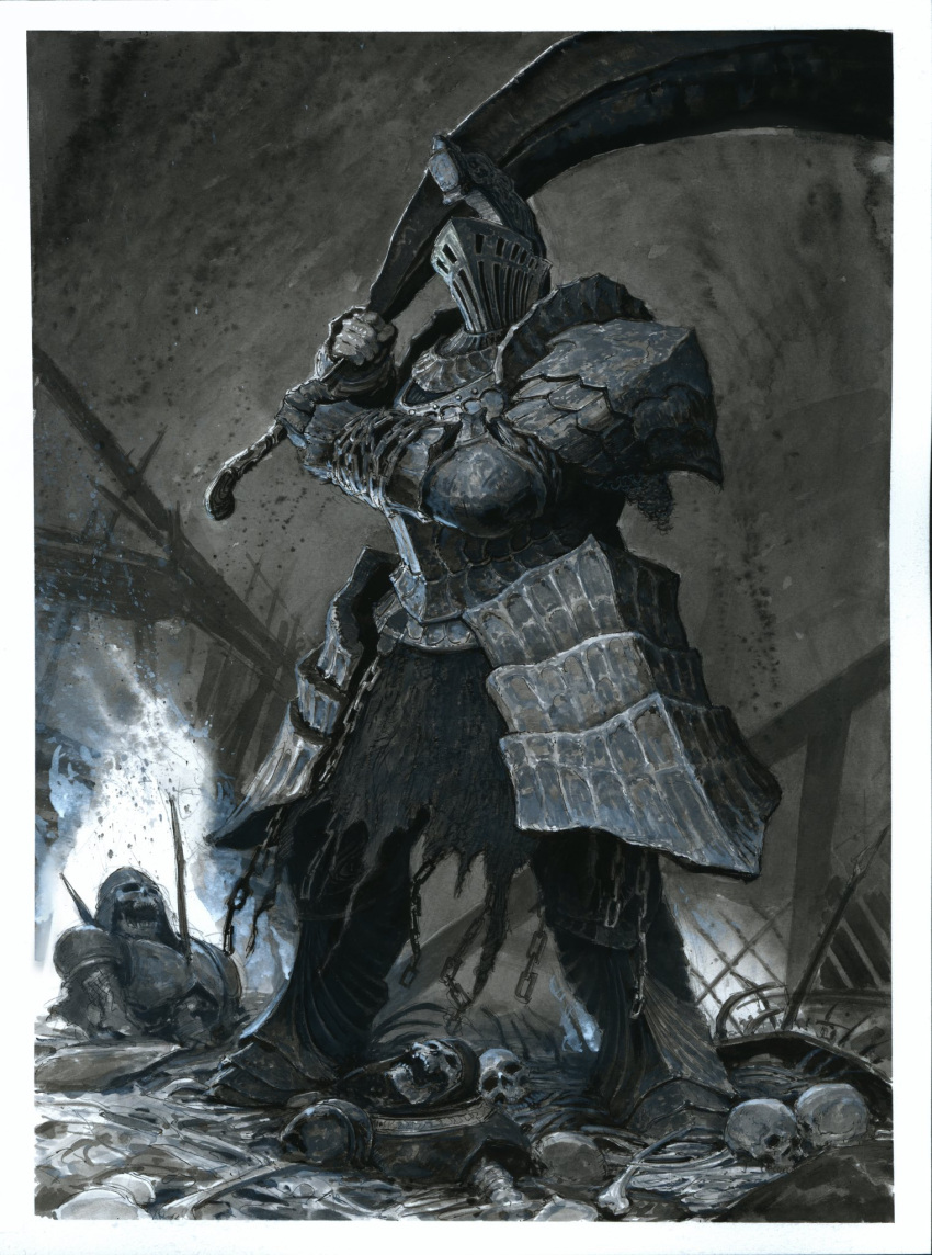 Safebooru - 1boy armor chain chained wrists club (weapon) corpse dark ...