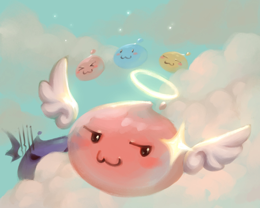 Safebooru - :3 angel wings angeling blue sky closed eyes clouds ...