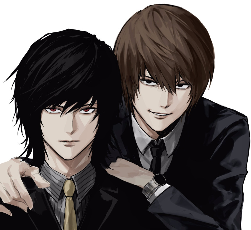 Safebooru - 2boys black hair black necktie brown hair death note ...