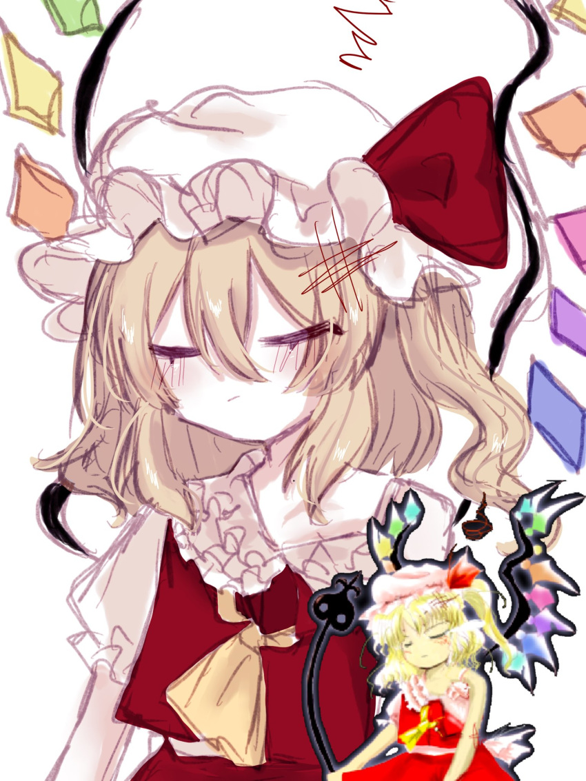 Safebooru - 1girl :/ ascot blonde hair blush closed eyes crystal wings flandre scarlet frilled ...