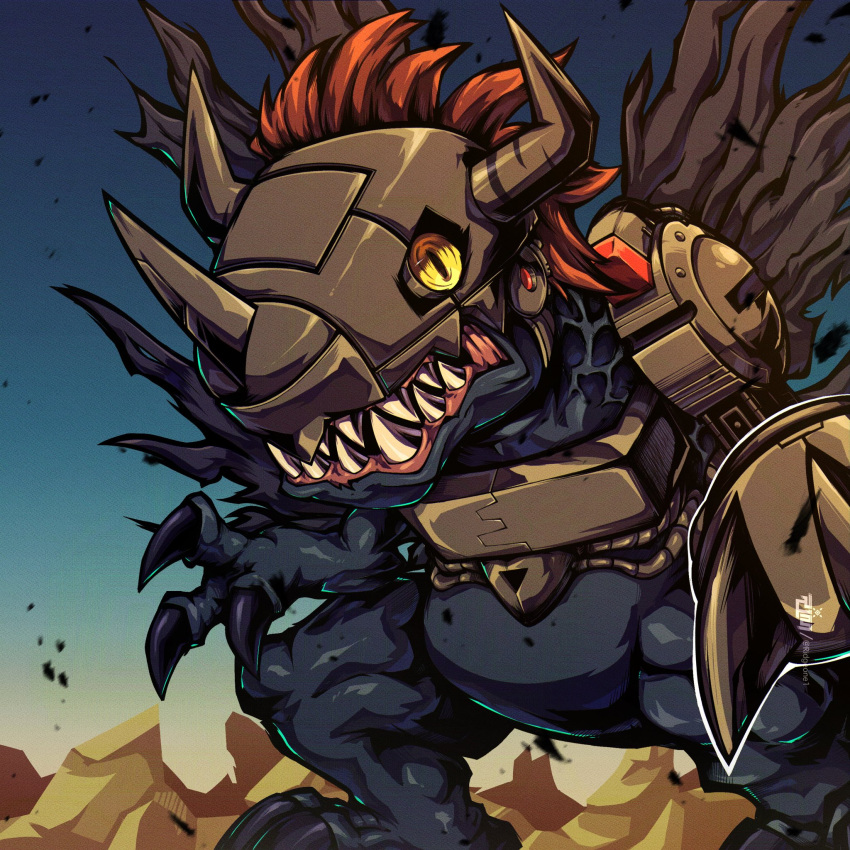 Safebooru - black wings blue skin colored skin commentary cyborg ...