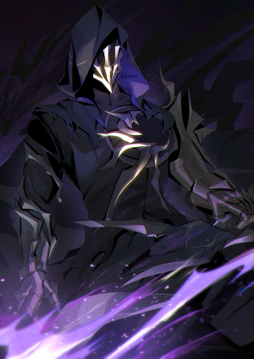 Safebooru - 1boy black cape black cloak black hood black pants cape ...