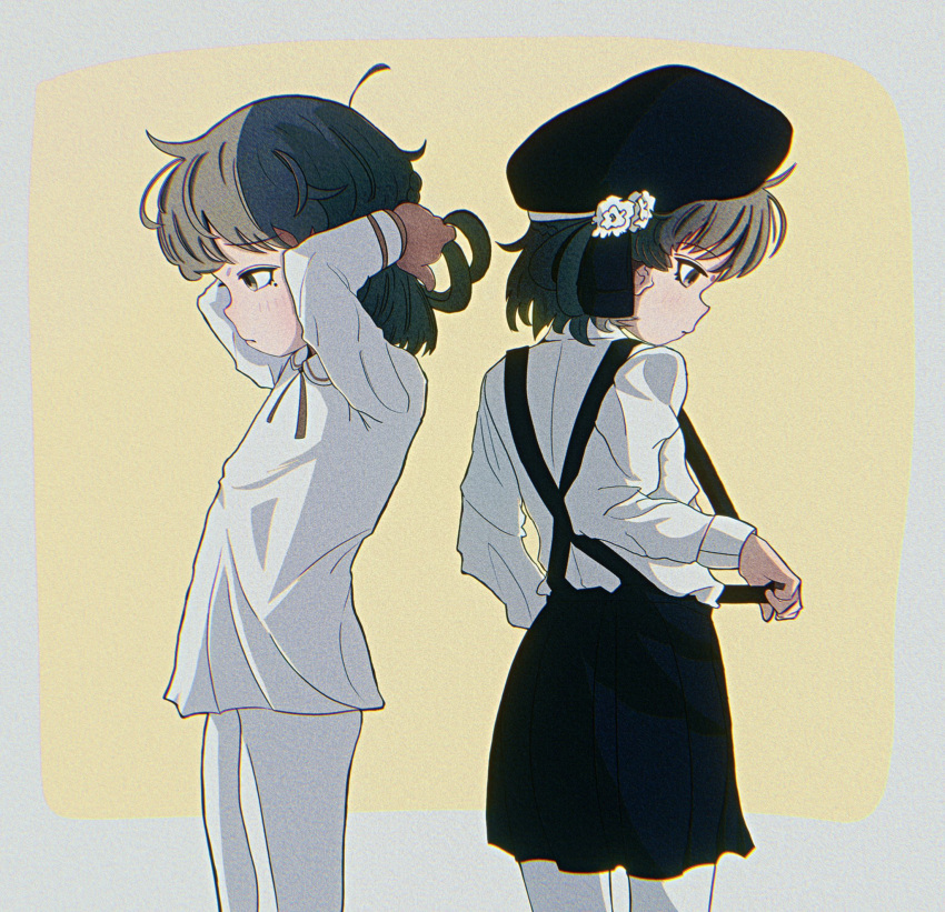 Safebooru - 1girl airusen beret black hat black skirt brown eyes chromatic aberration closed ...