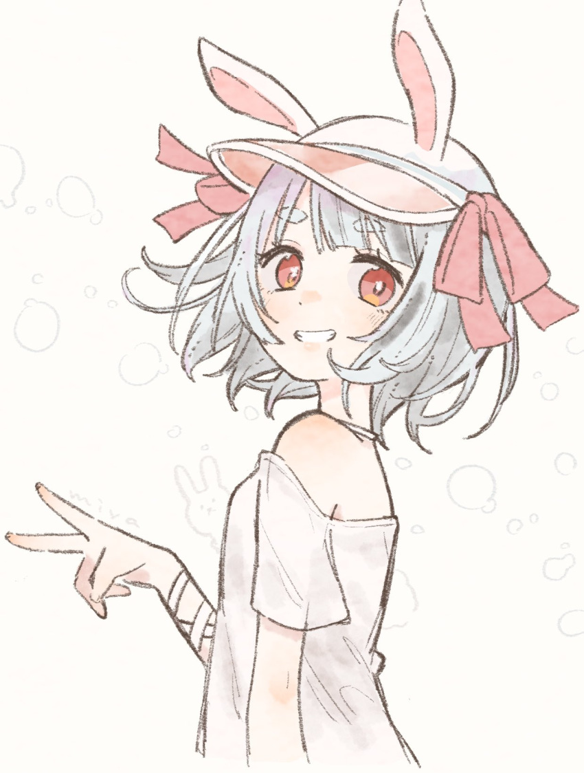 Safebooru - 1girl animal ears arm at side arm ribbon artist name blue ...