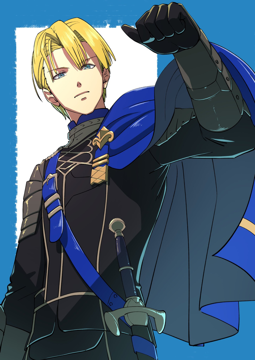 Safebooru - 1boy aduti momoyama arm up belt belt buckle black gloves black pants black shirt ...