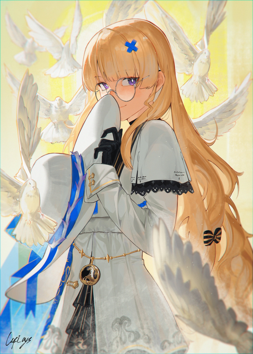 Safebooru - 1girl absurdres bespectacled black collar black gloves blonde hair bright pupils ...