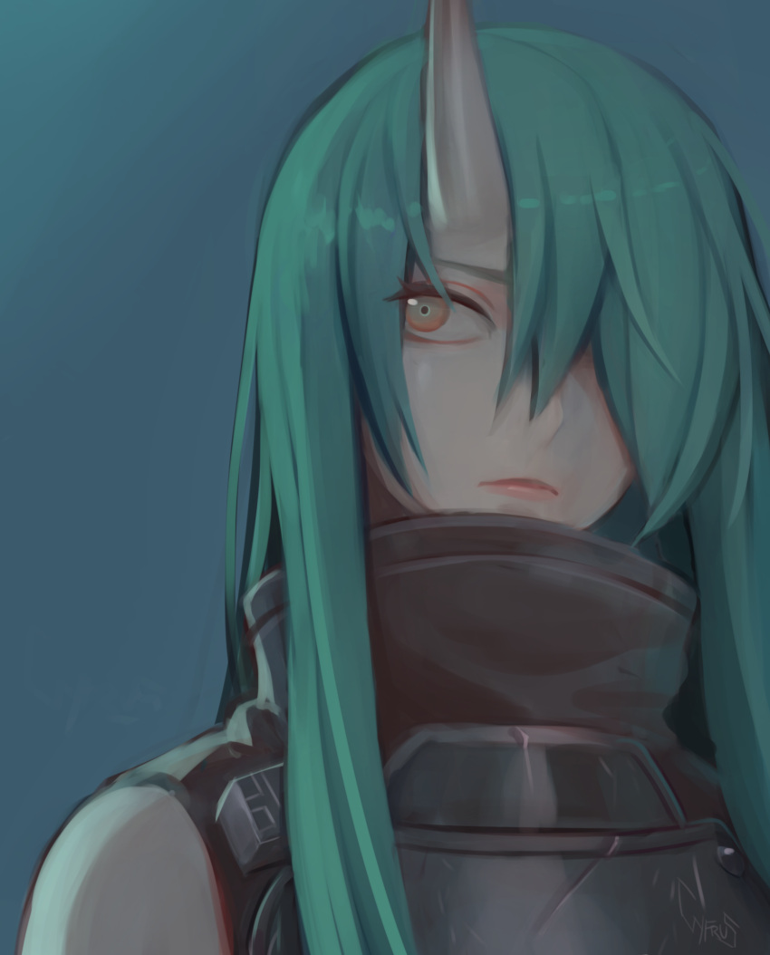 Safebooru - 1girl aqua hair arknights commentary cyfrus eyebrows hidden ...