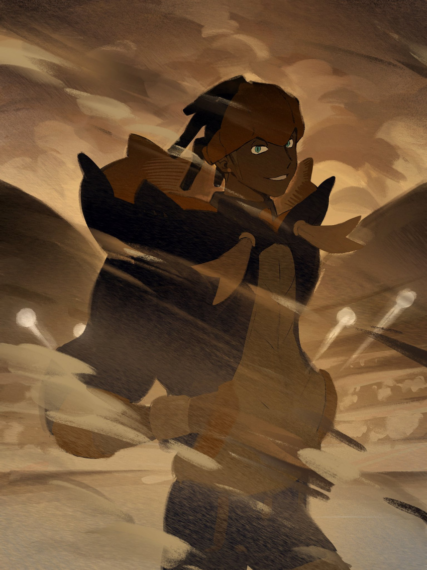 Safebooru - 1boy earrings floodlights green eyes grin hand in pocket ...