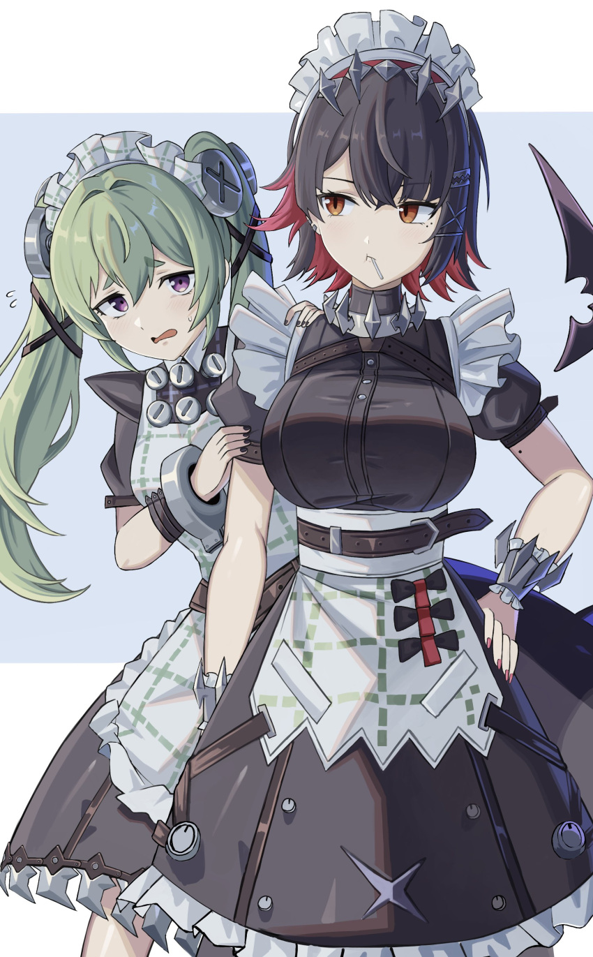 Safebooru - 2girls :t absurdres apron belt black dress black hair black nails breasts brown belt ...