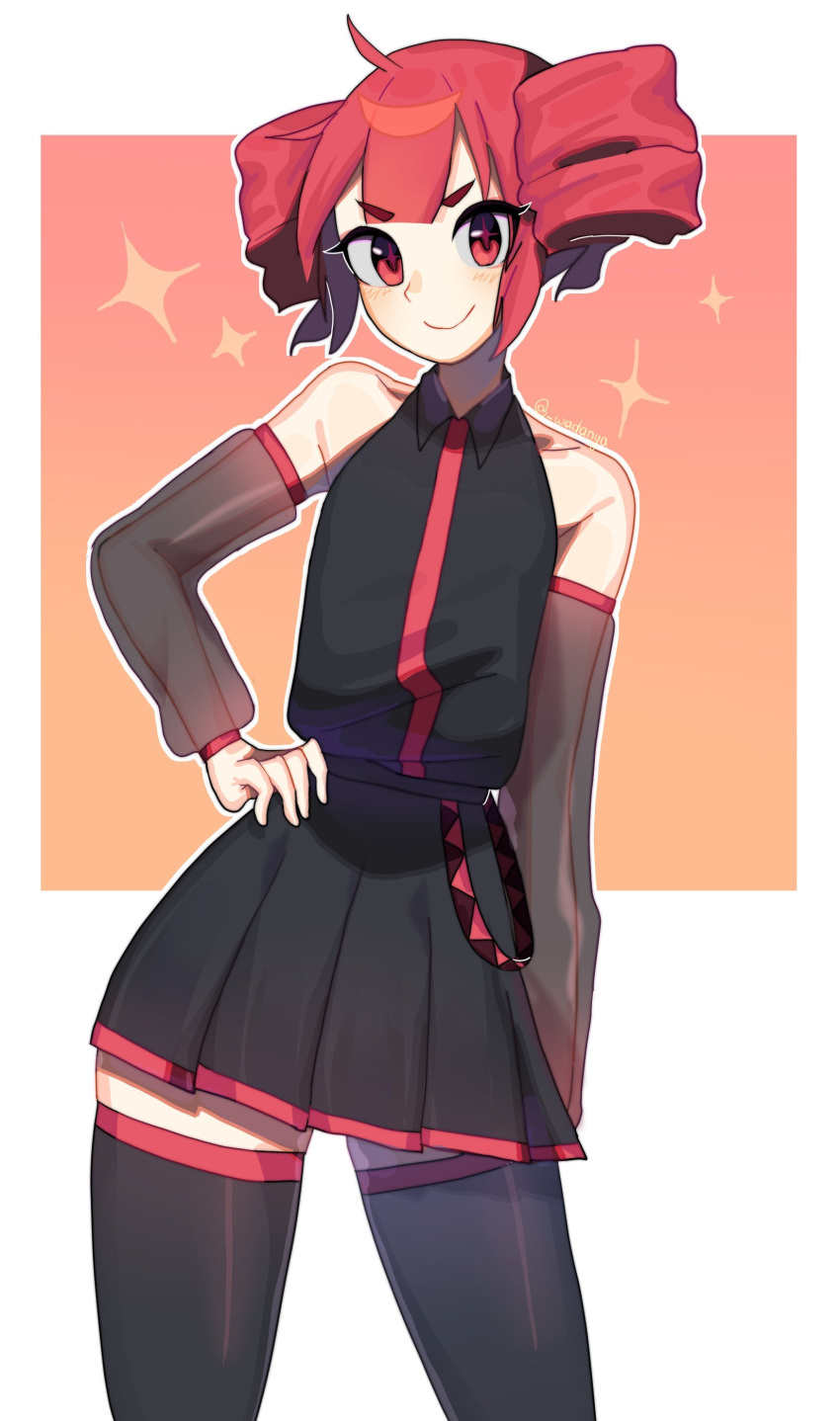 Safebooru - 1girl absurdres ahoge arm behind back armpit crease bare shoulders black shirt black ...