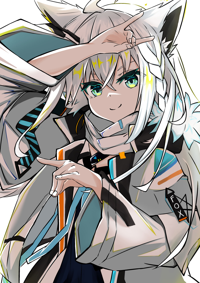 Safebooru - 1girl absurdres ahoge animal ears aqua eyes closed mouth double fox shadow puppet ...