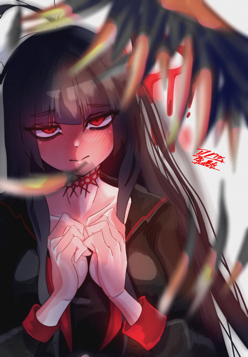 Safebooru - 1girl album senku antenna hair black hair black shirt blue archive blunt bangs ...