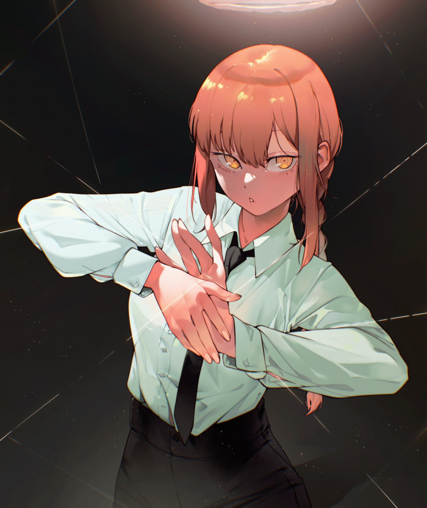 Safebooru - 1girl black pants braid cesar art456 chainsaw man collared shirt dress shirt highres ...