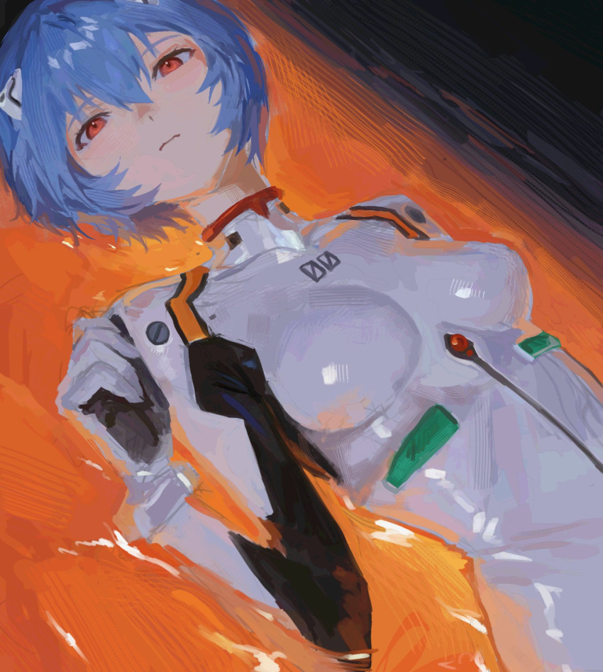 Safebooru - 1girl ayanami rei blue hair bodysuit breasts closed mouth expressionless hair ...