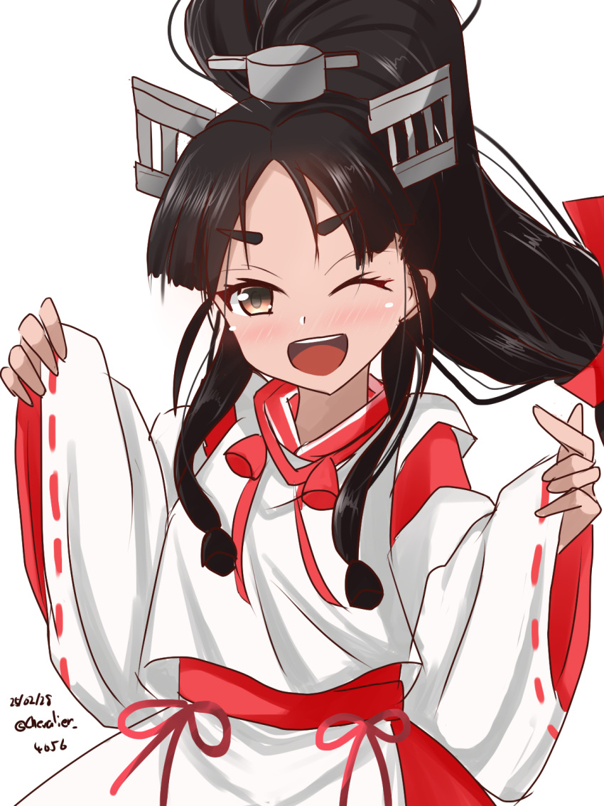 Safebooru - 1girl black hair brown eyes headgear high ponytail highres ...