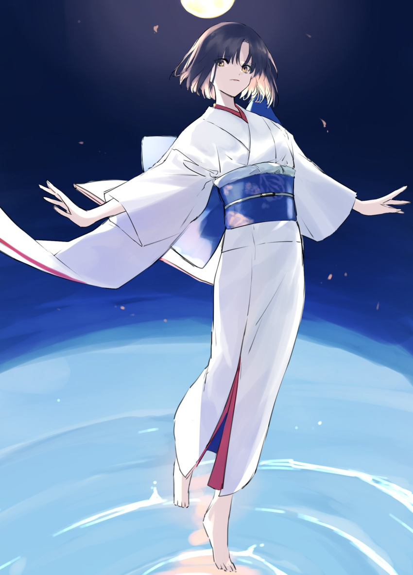 Safebooru - 1girl barefoot hands up highres japanese clothes kara no ...