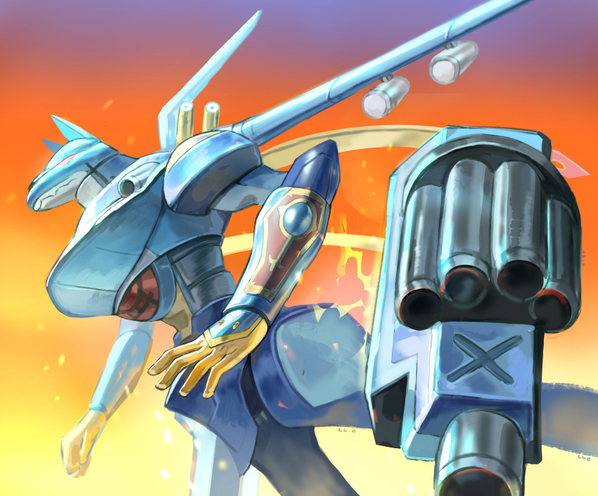 Safebooru - 1boy absurdres arm cannon armor blue armor cowboy shot ...