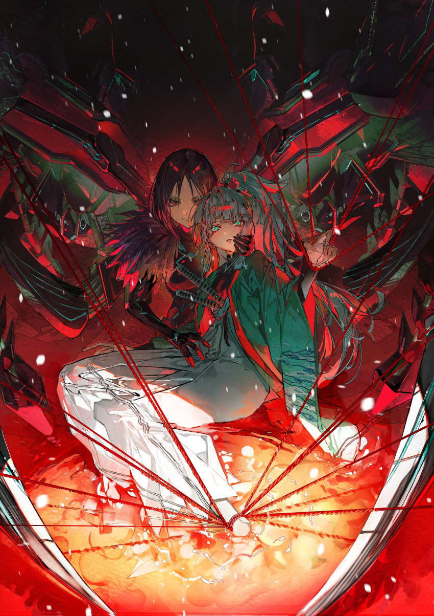 Safebooru - 2girls absurdres aqua haori black bodysuit black eyes black ...