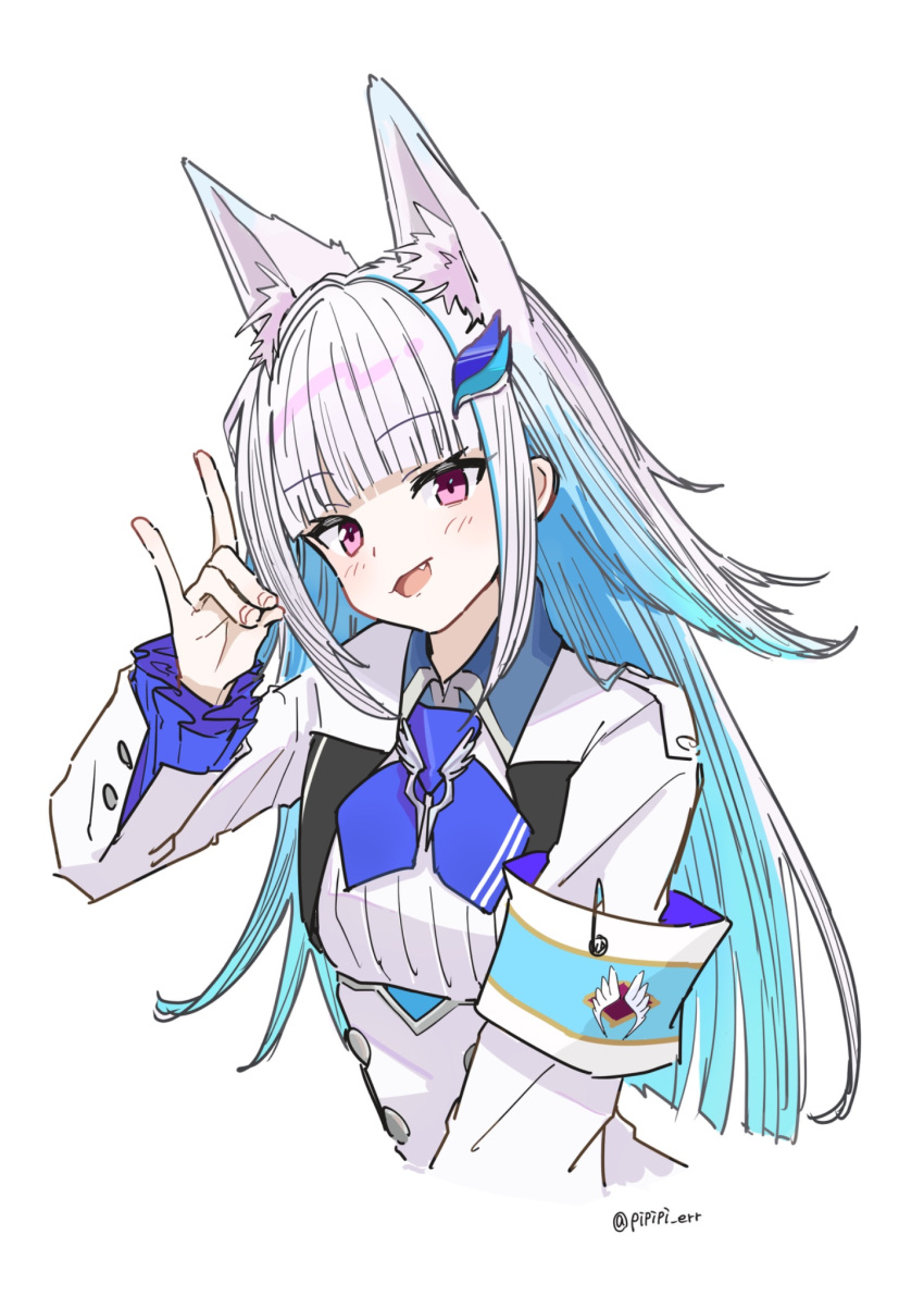 Safebooru - 1girl animal ears blue hair blunt bangs collared shirt ...