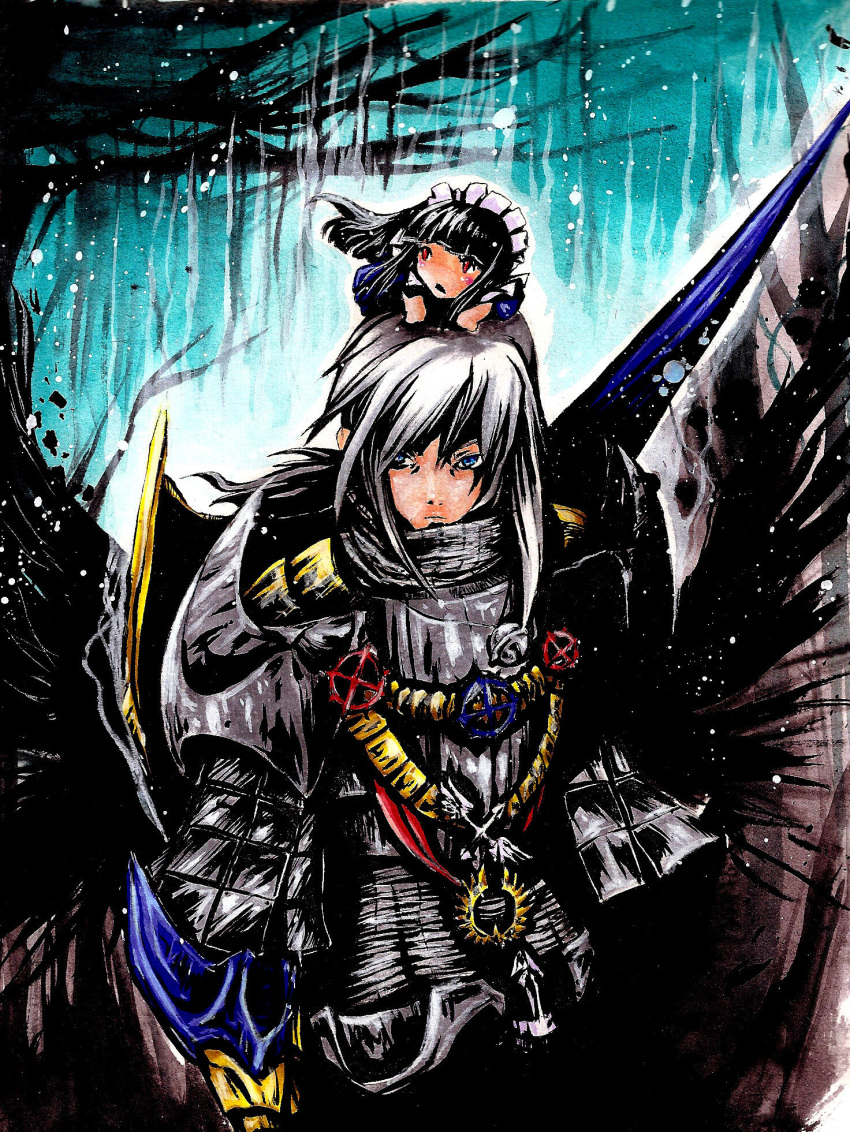 Safebooru - 1boy alice (ragnarok online) armor black wings blue background blue eyes breastplate ...