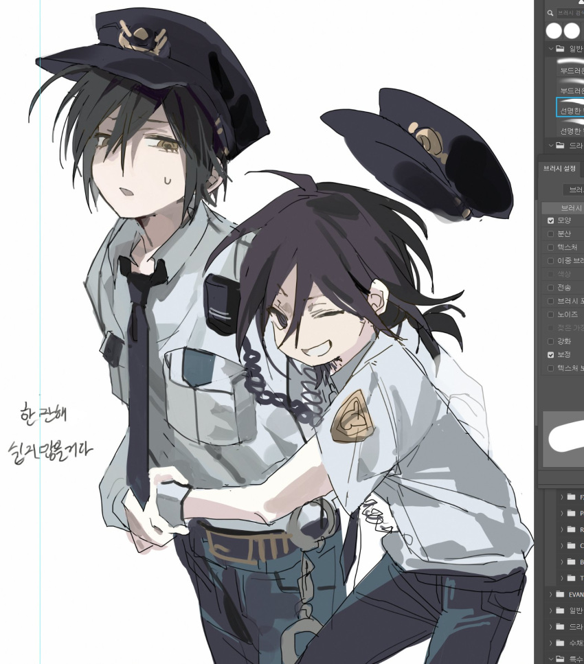 Safebooru - 2boys affectionate alternate costume art program in frame ...