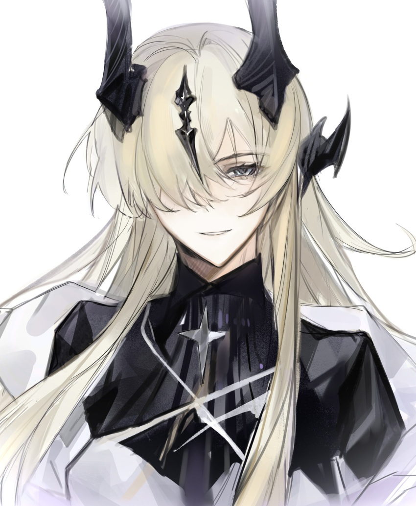 Safebooru - 1girl arknights black dress blonde hair blue eyes dragon horns dress eblana ...