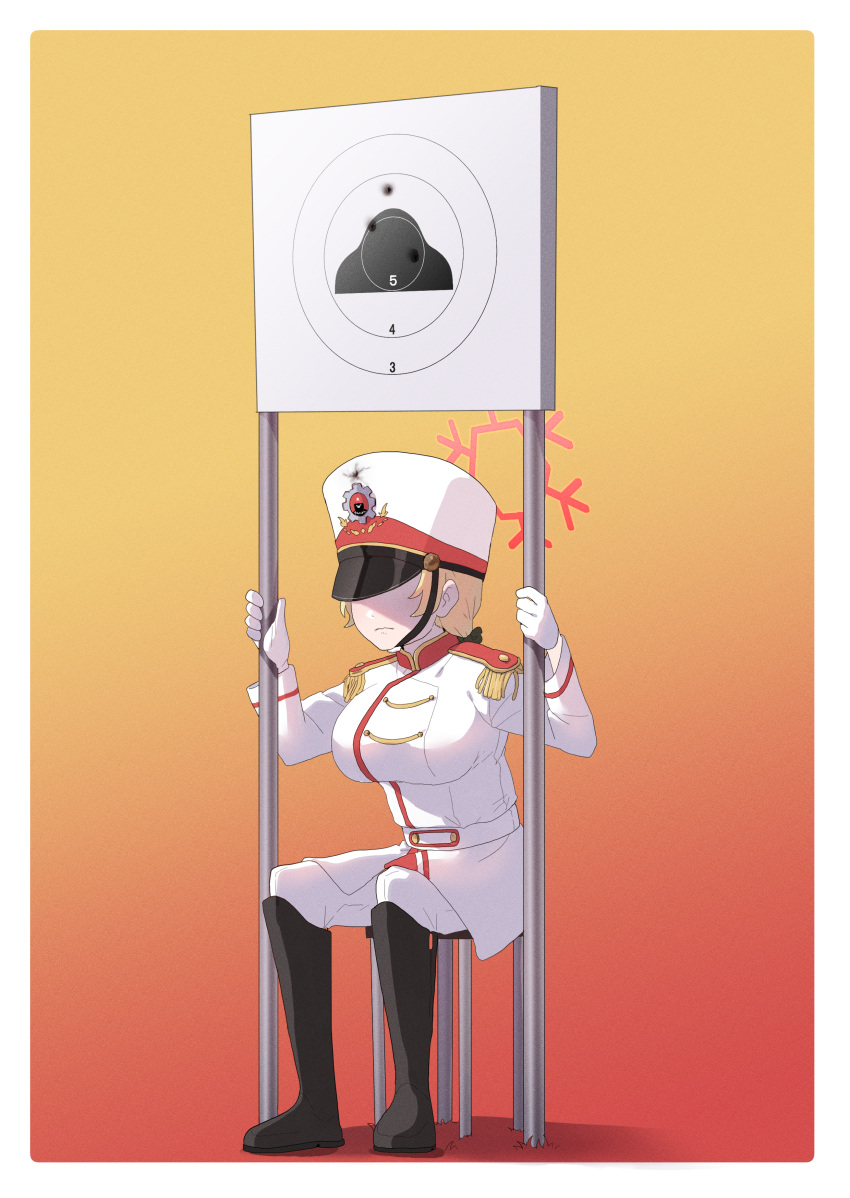 Safebooru - 1girl absurdres black boots blonde hair blue archive boots border breasts closed ...