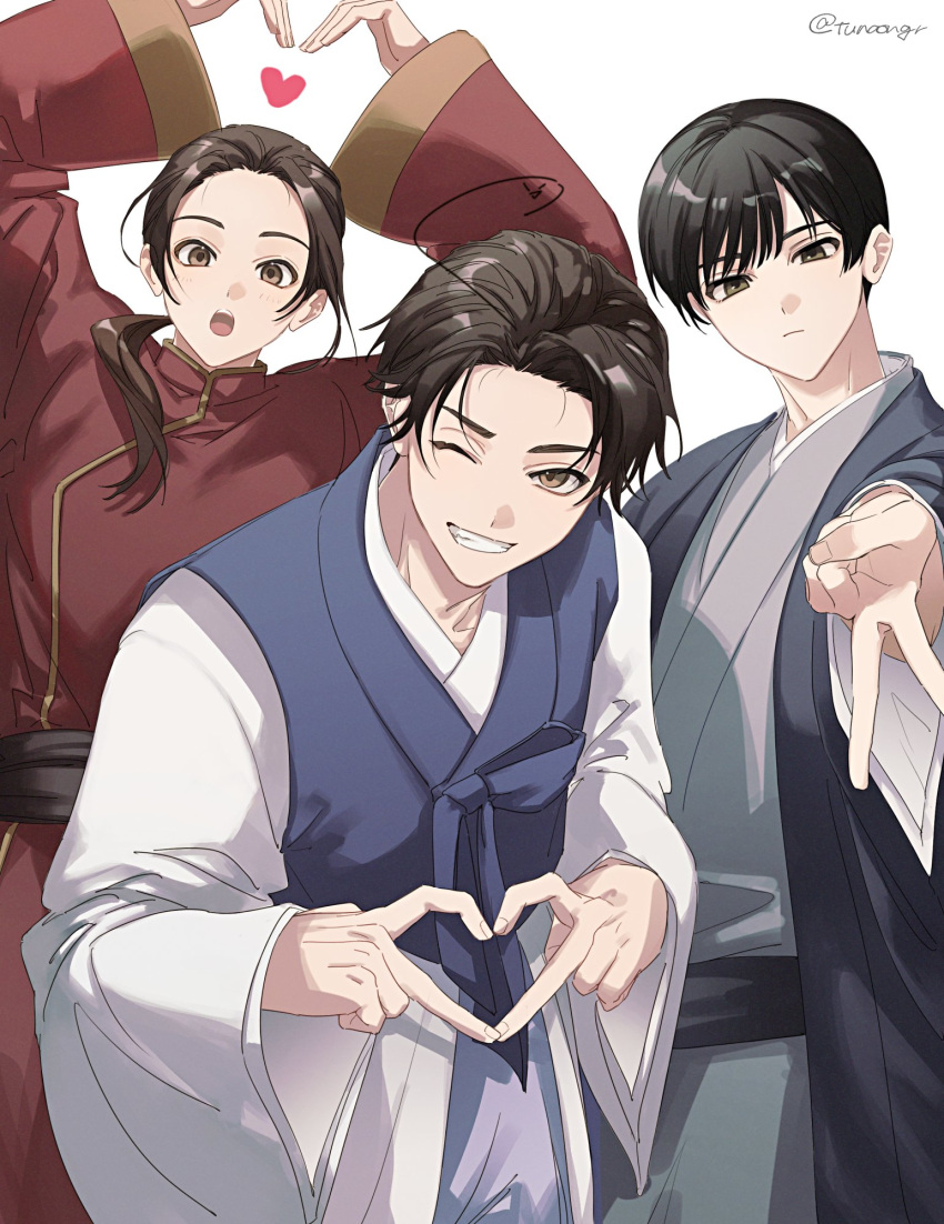 Safebooru - 3boys 4-finger heart hands ahoge arms up axis powers hetalia belt black belt black ...