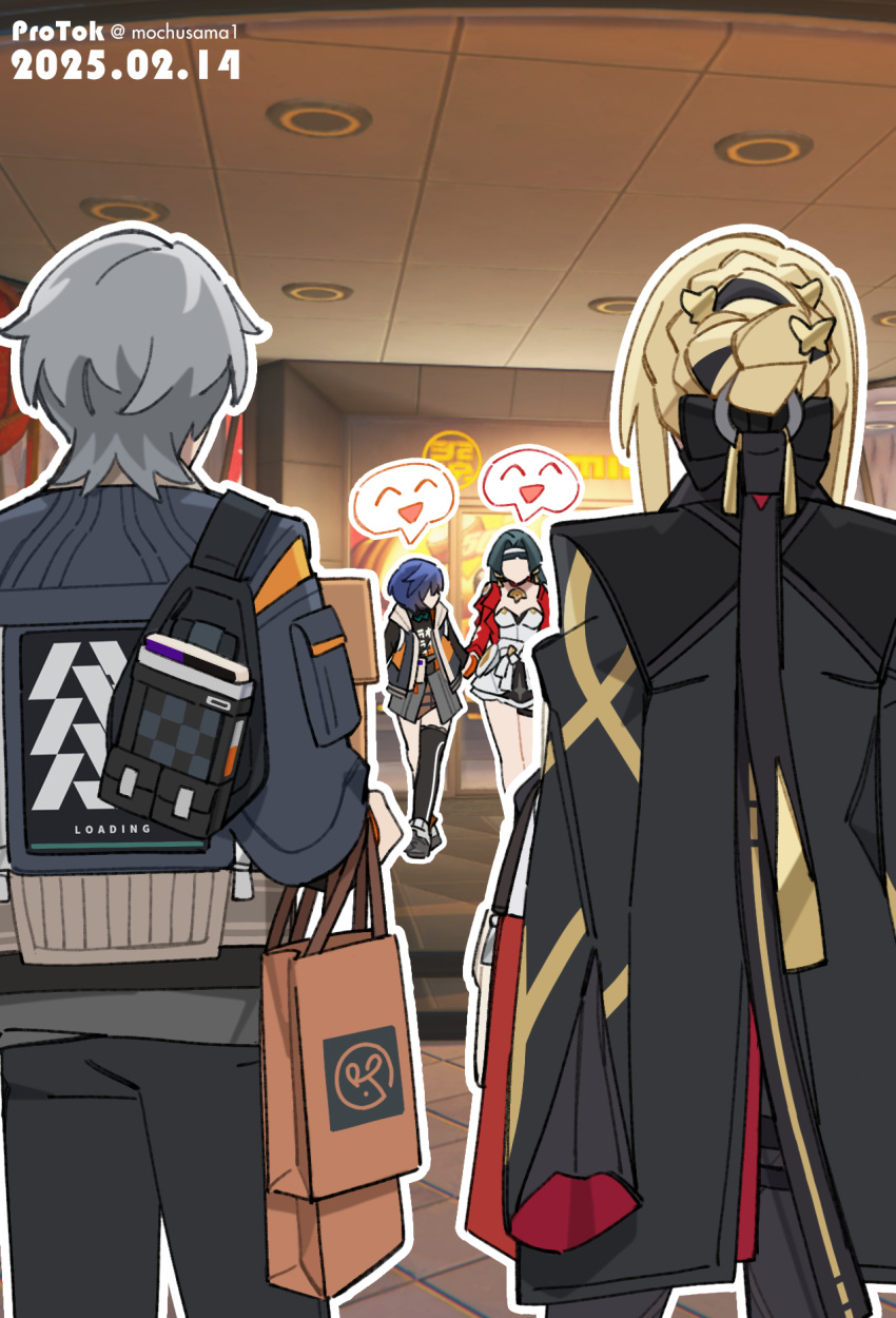 Safebooru - 1boy 3girls astra yao back bag belle (zenless zone zero) black hair black jacket ...