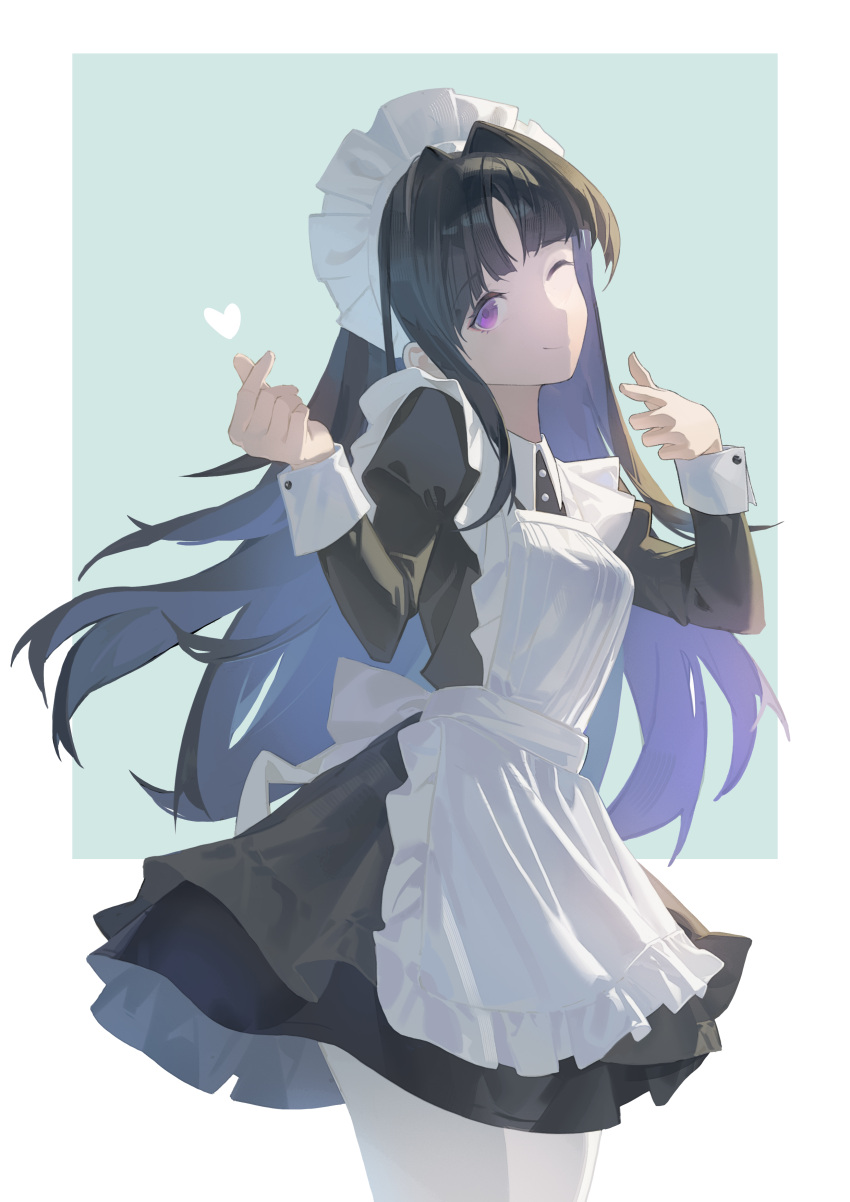Safebooru - 1girl ;) aash4i absurdres apron awa subaru black dress black hair closed mouth ...