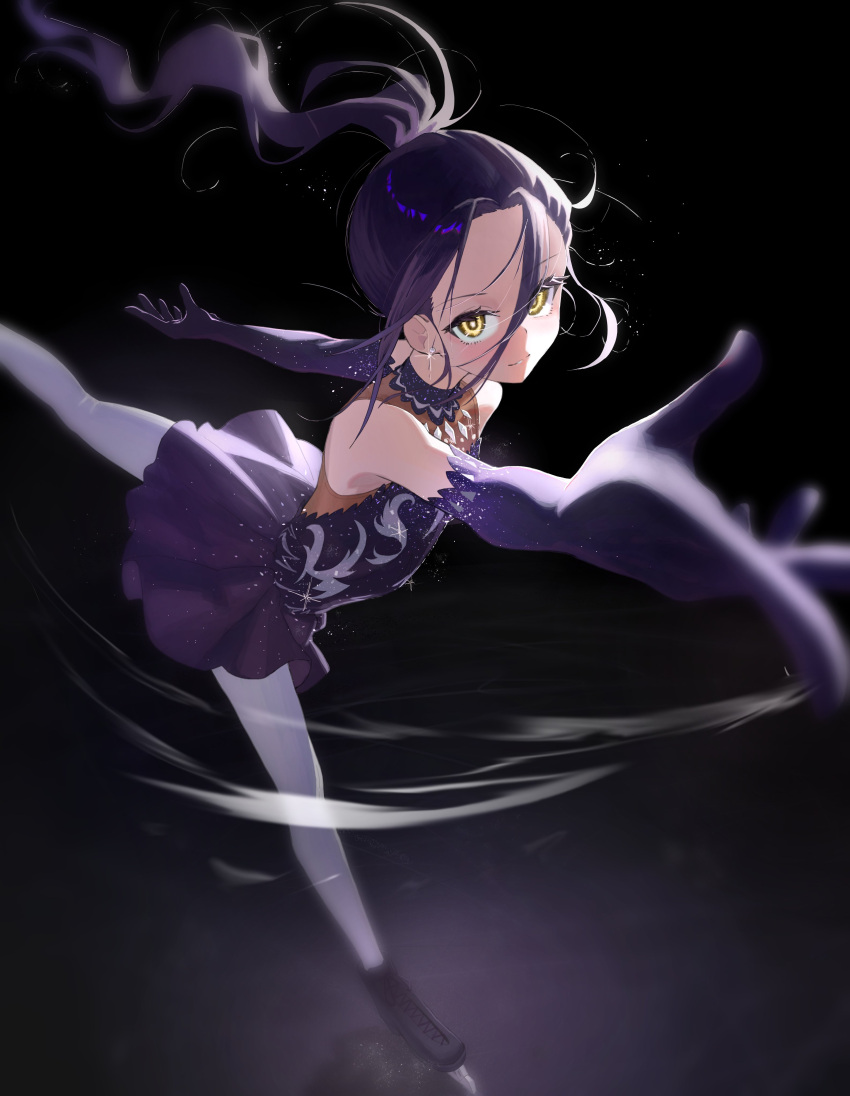 Safebooru - 1girl absurdres bare shoulders black background black dress black gloves black hair ...