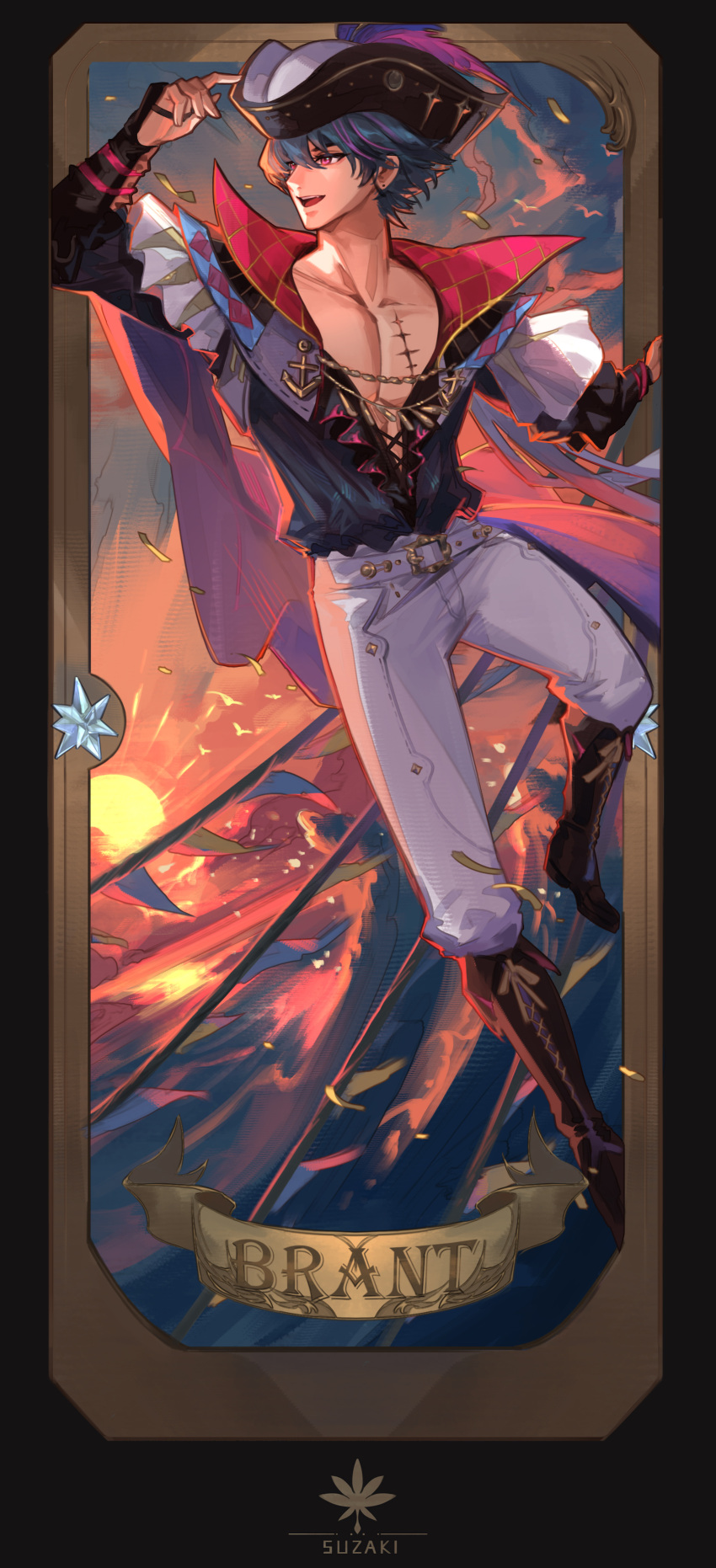 Safebooru - 1boy absurdres artist logo black boots blue hair blue shirt boots brant (wuthering ...