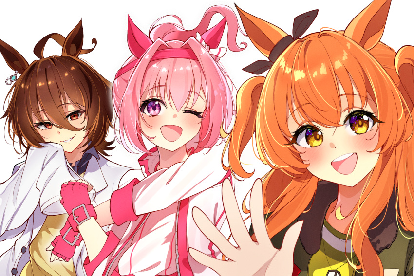 Safebooru - 3girls agnes tachyon (umamusume) ahoge animal ears bomber jacket bow brown hair ...