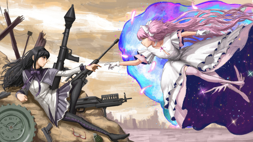 Safebooru - 2girls absurdres akemi homura assault rifle bad anatomy bad ...