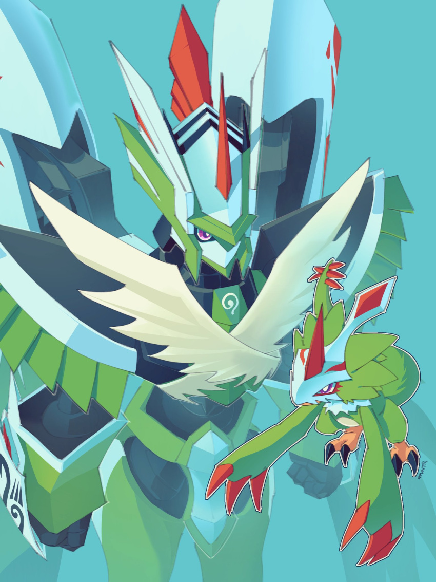 Safebooru - aqua background armor beak bird cowboy shot digimon digimon ...