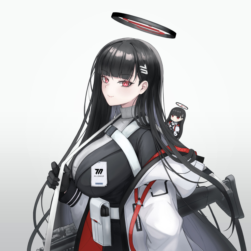 Safebooru - 1girl ajw0823 assault rifle black gloves black hair blazer ...