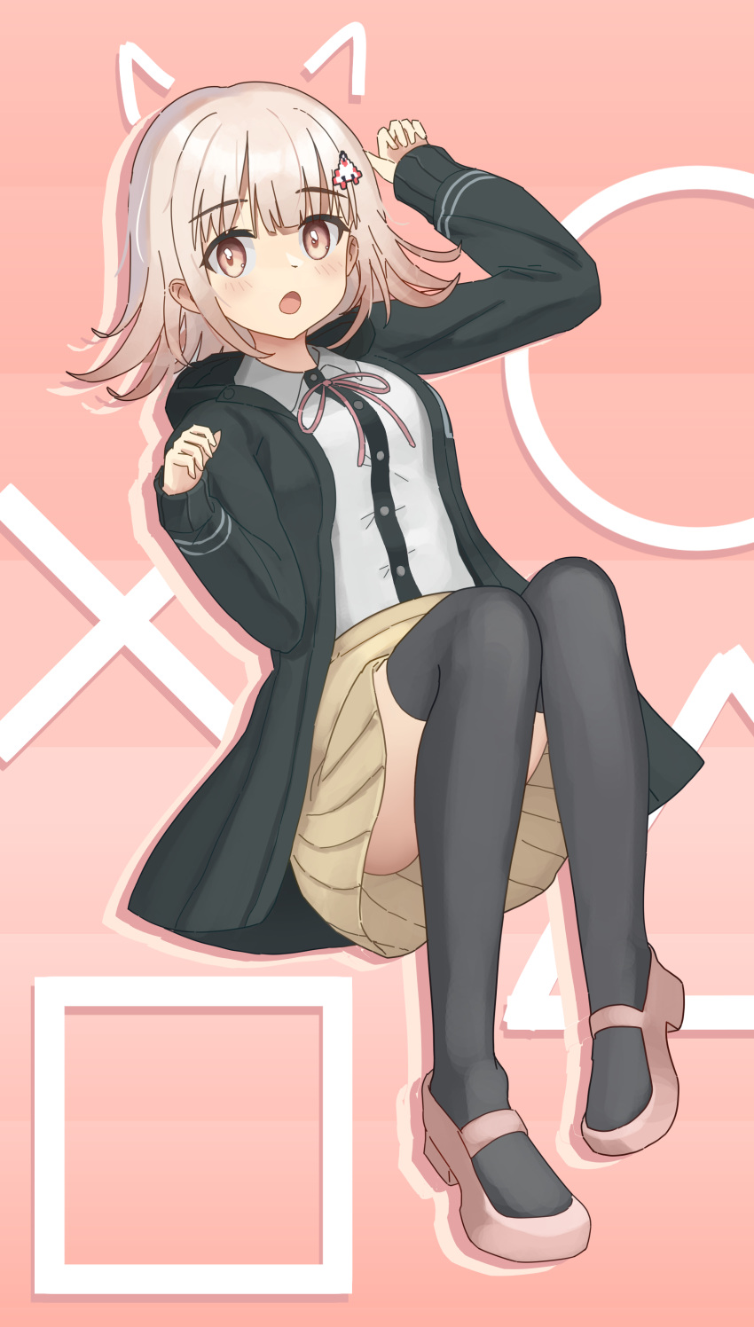 Safebooru - 1girl :o absurdres animal ears black jacket black thighhighs blush brown skirt cat ...