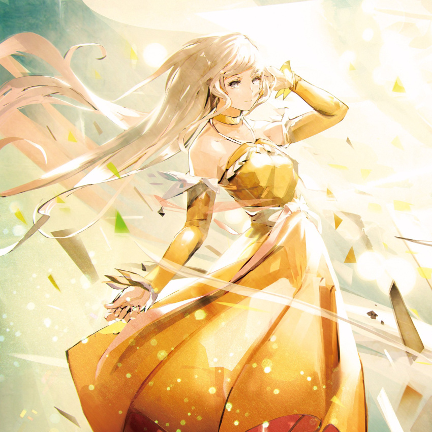 Safebooru - 1girl album cover bare shoulders blonde hair cover cropped legs detached sleeves ...