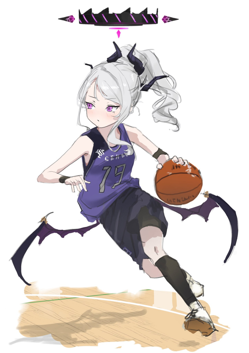 Safebooru - 1girl ball basketball basketball (object) basketball jersey bat wings black wings ...